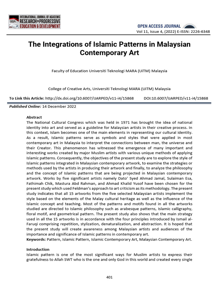 The Integrations of Islamic Patterns in Malaysian Contemporary Art ...