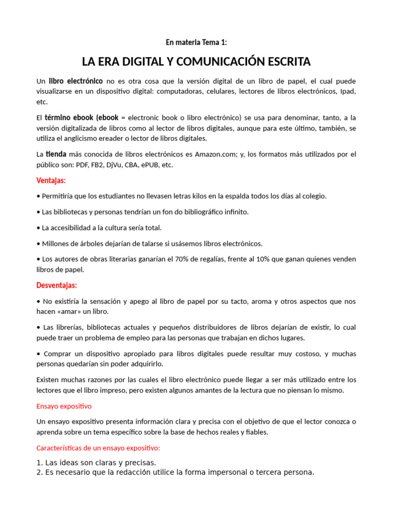 Ventajas y Desventajas del Ebook | PDF | Lengua española | Idioma en Inglés