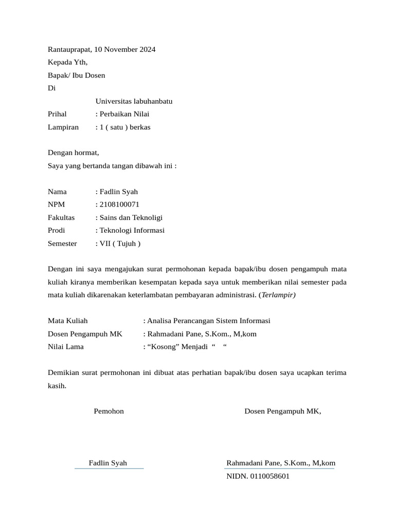 Permohonan Nilai | PDF