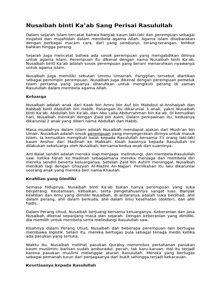 Nusaibah binti Ka’ab: Perisai Rasulullah | PDF