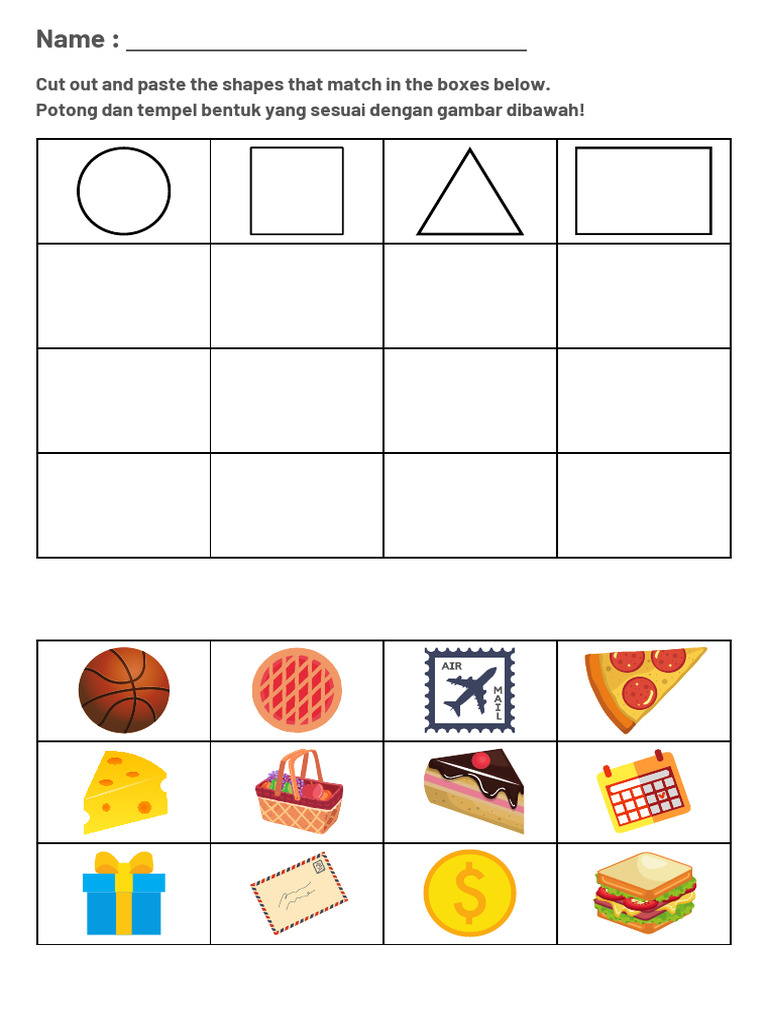 Cut and Paste Shapes Worksheet | PDF