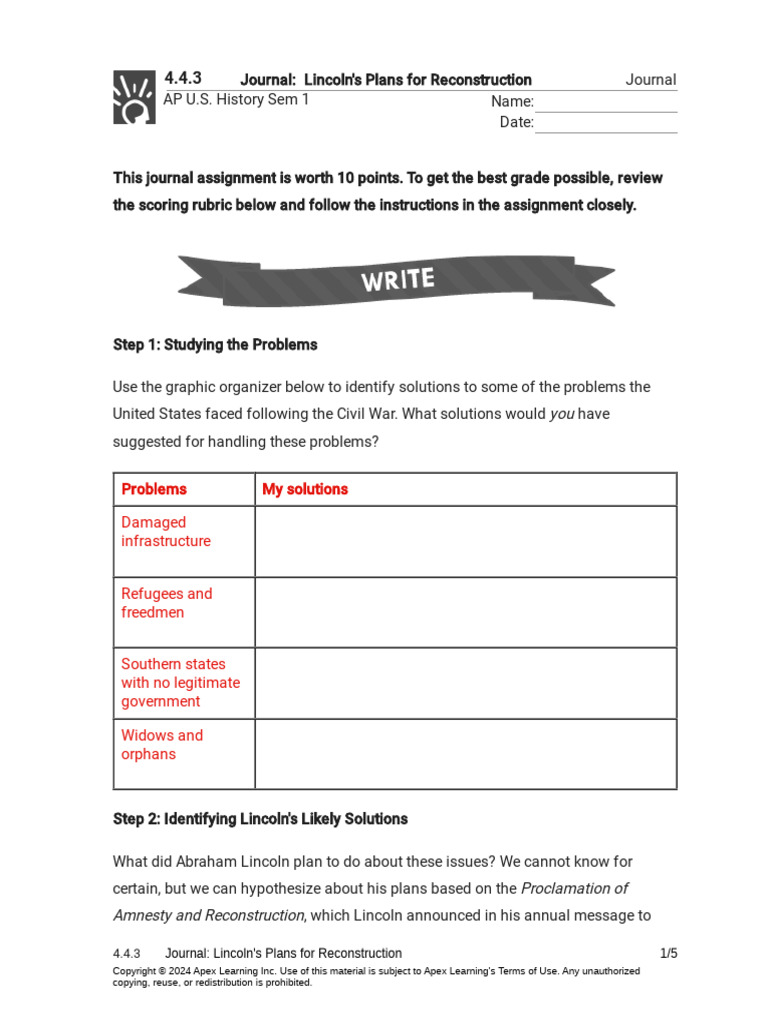 4.4.3 Journal - Lincoln's Plans For Reconstruction (Journal) | PDF ...