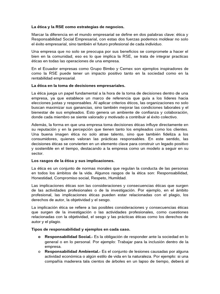 Ética y RSE: Claves Empresariales | PDF | Responsabilidad social ...