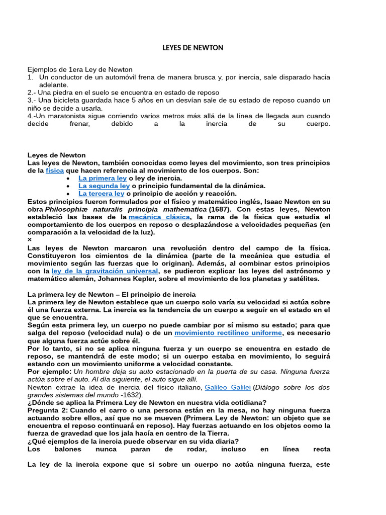 ACTIVIDAD DE LAS LEYES DE NEWTON | PDF | Fuerza | Las leyes del ...
