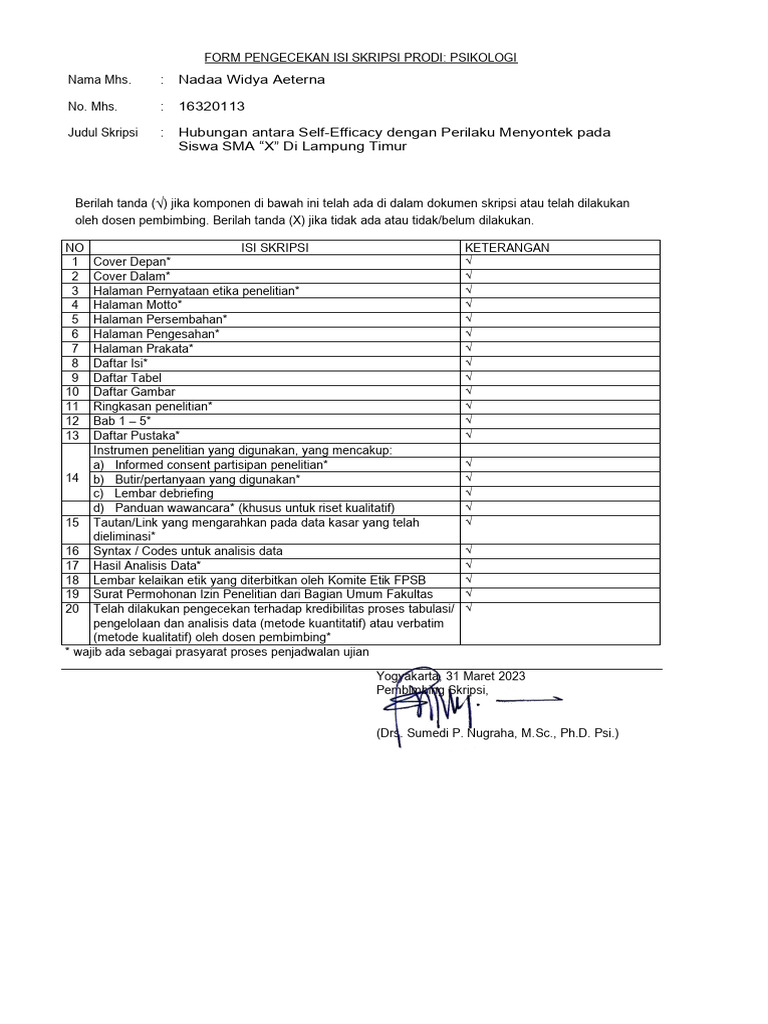 Blanko Ujian Pendadaran Psikologi Nadaa | PDF