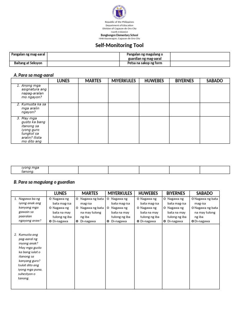 Self Monitoring Tool | PDF