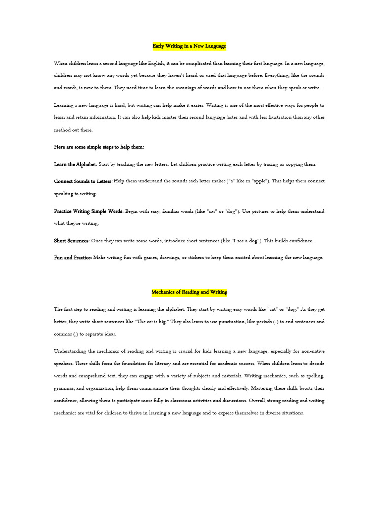 Early Writing in A New Language | PDF | English Language | Literacy
