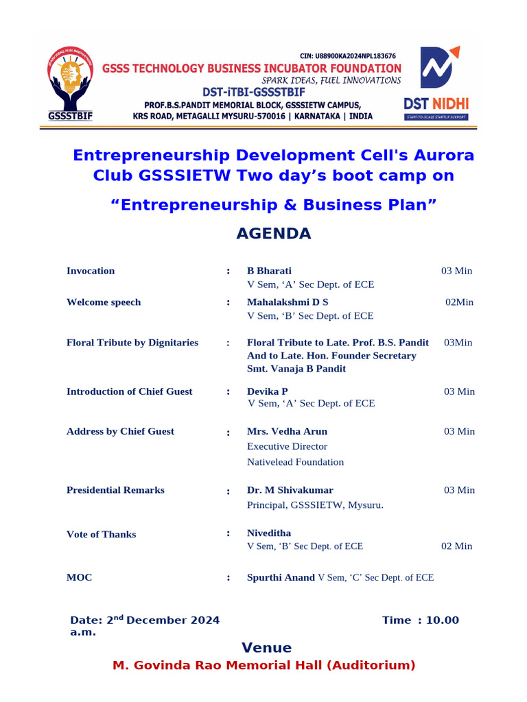 Entrepreneurship Development Cell's Aurora Club GSSSIETW Two Day's Boot ...
