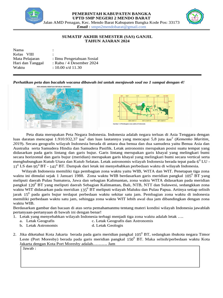 Soal Pas Literasi Numerasi Ips Kelas 8 Smt Ganjil 2024 | PDF