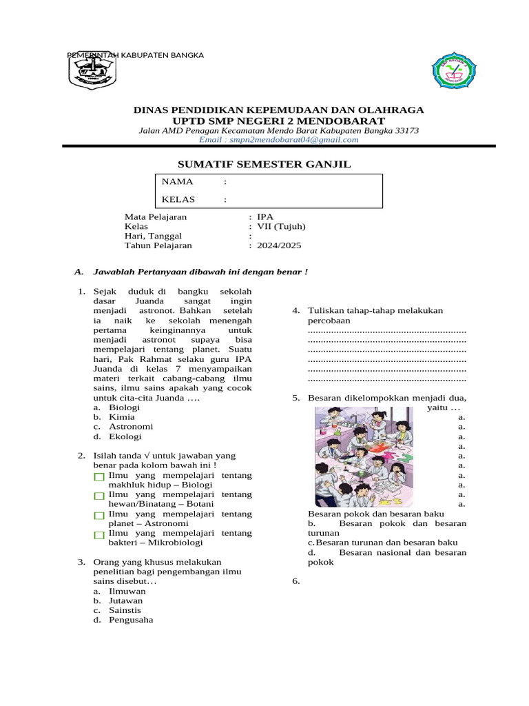 Sumatif 7 Ipa Smt 1 24-25 Fixs | PDF