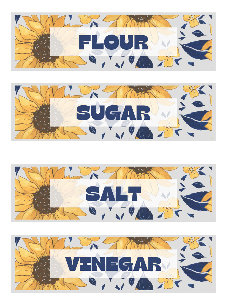 Blue and Yellow Sunflower Baking Ingredients Label | PDF