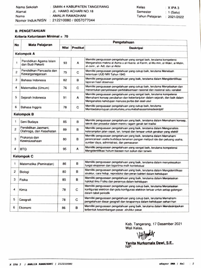 Rapot Semester 1-5 | PDF