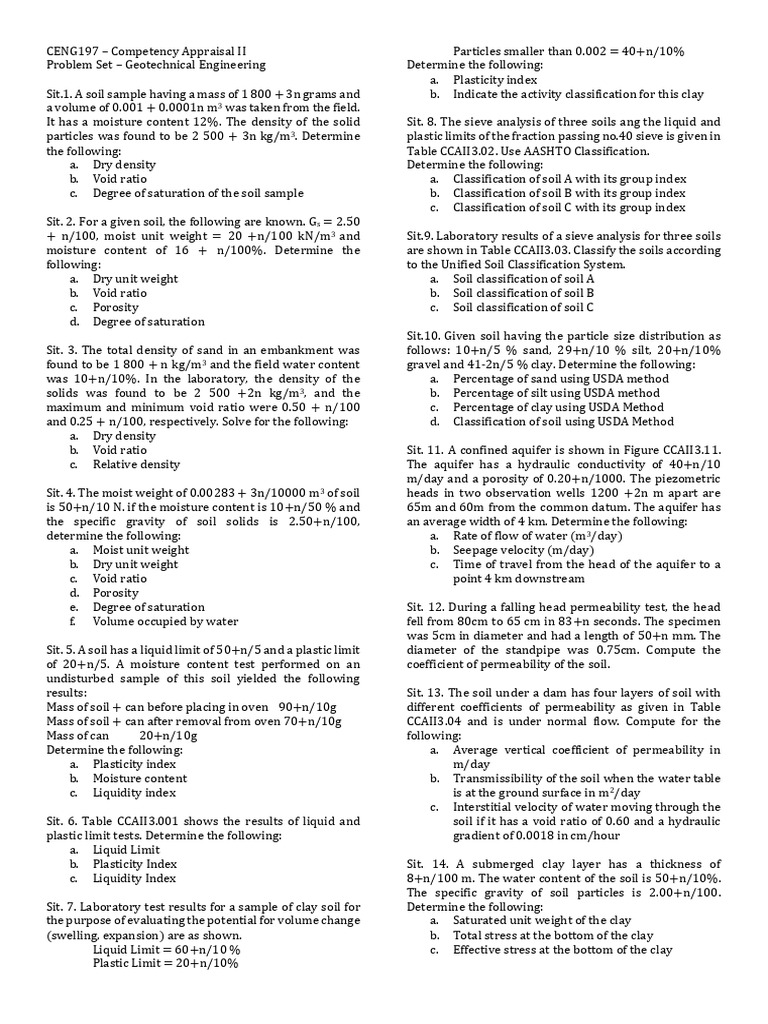 CENG197 GeotechnicalEngineeringI ProblemSet | PDF | Soil | Density