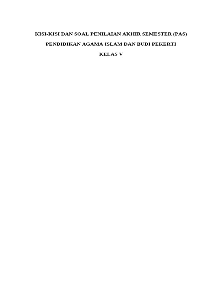 Soal PAS PAI Kls 5 Semester Genap 2022 Buki | PDF