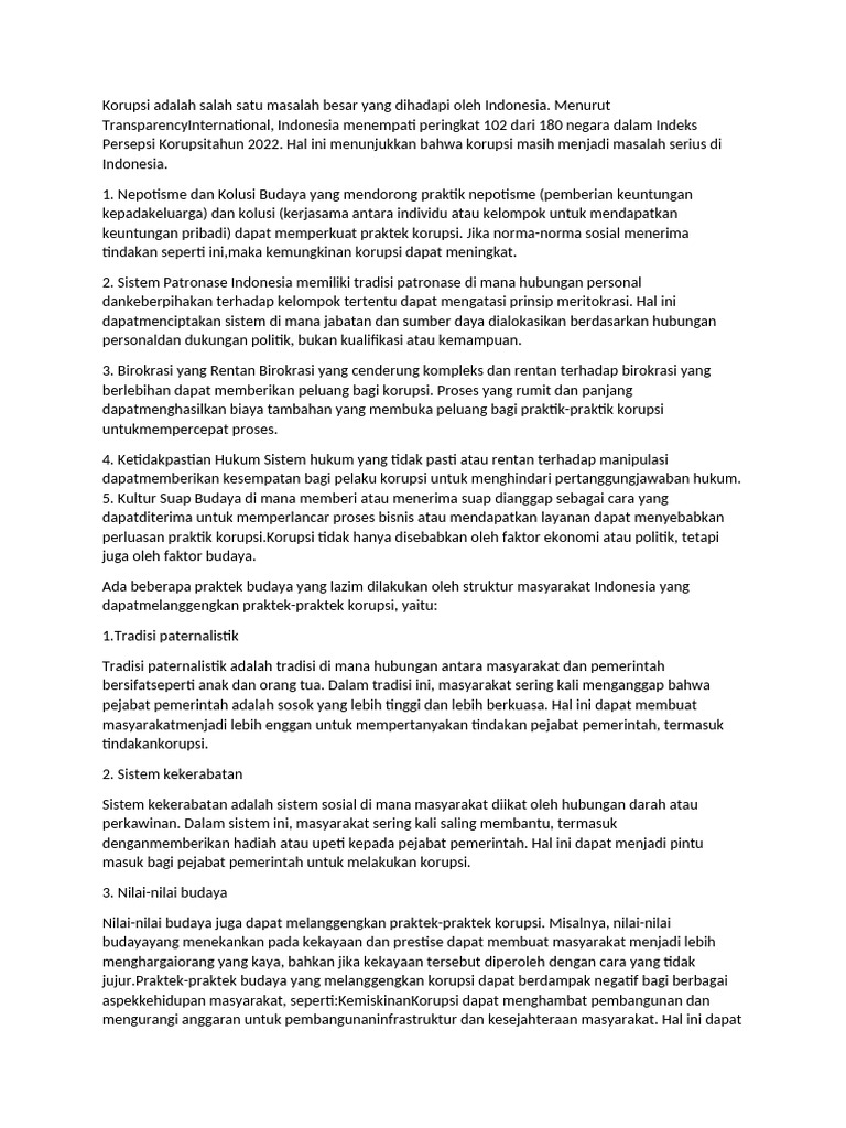 Korupsi adalah salah satu masalah besar yang dihadapi oleh Indonesia | PDF