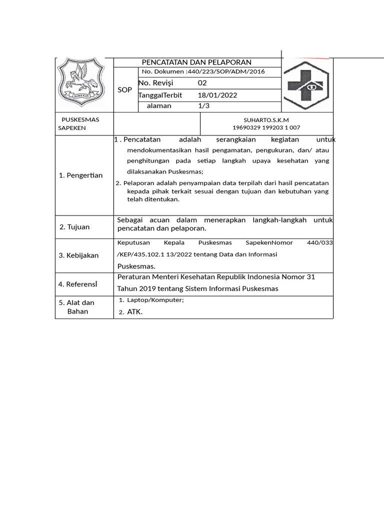 Sop Pencatatan Dan Pelaporan | PDF