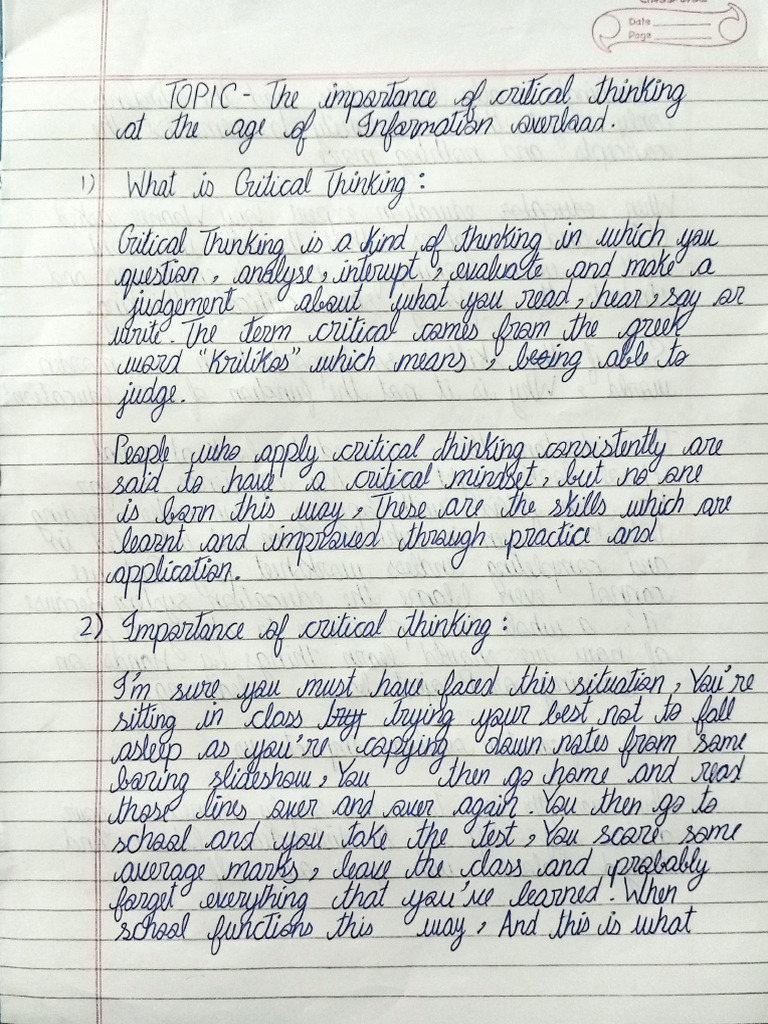Topic-The Importance of Critical Thinking at the Age of Information ...