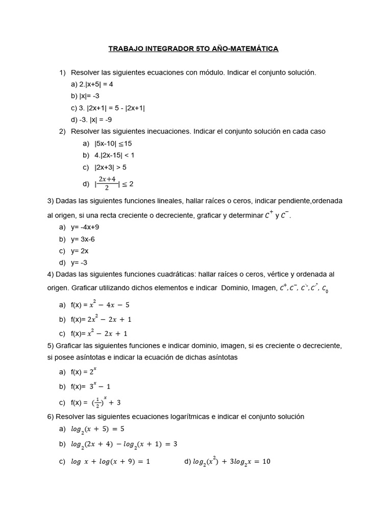 Trabajo Integrador 5to Año-Matemática | PDF