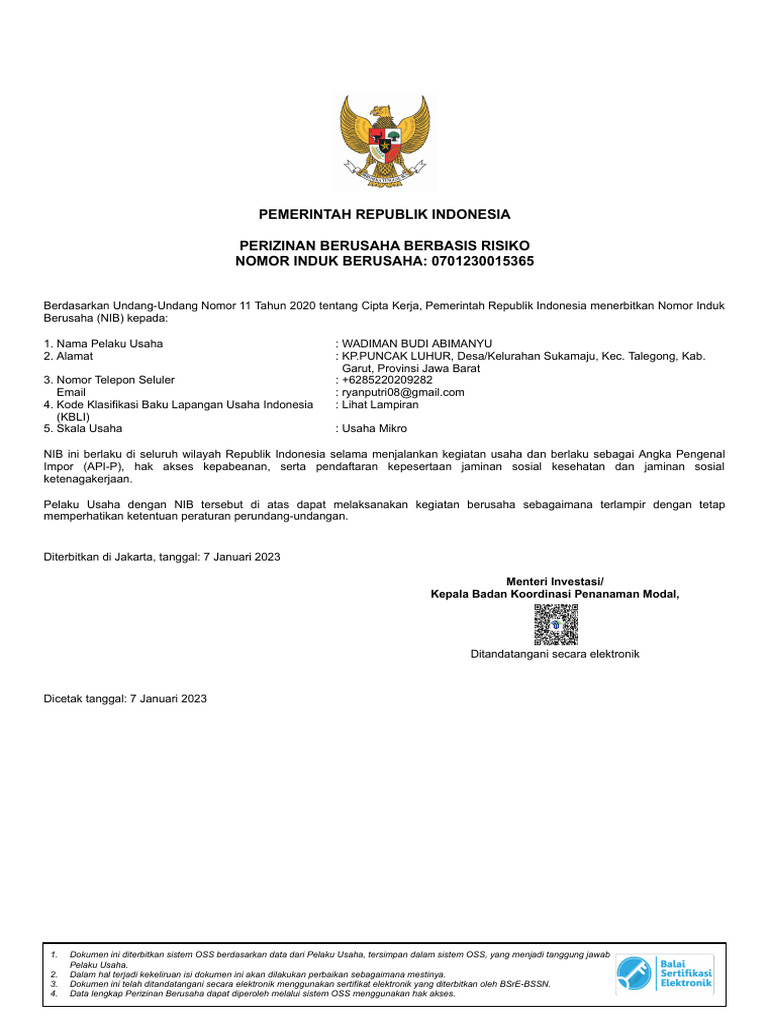 Surat Ijin Usaha | PDF