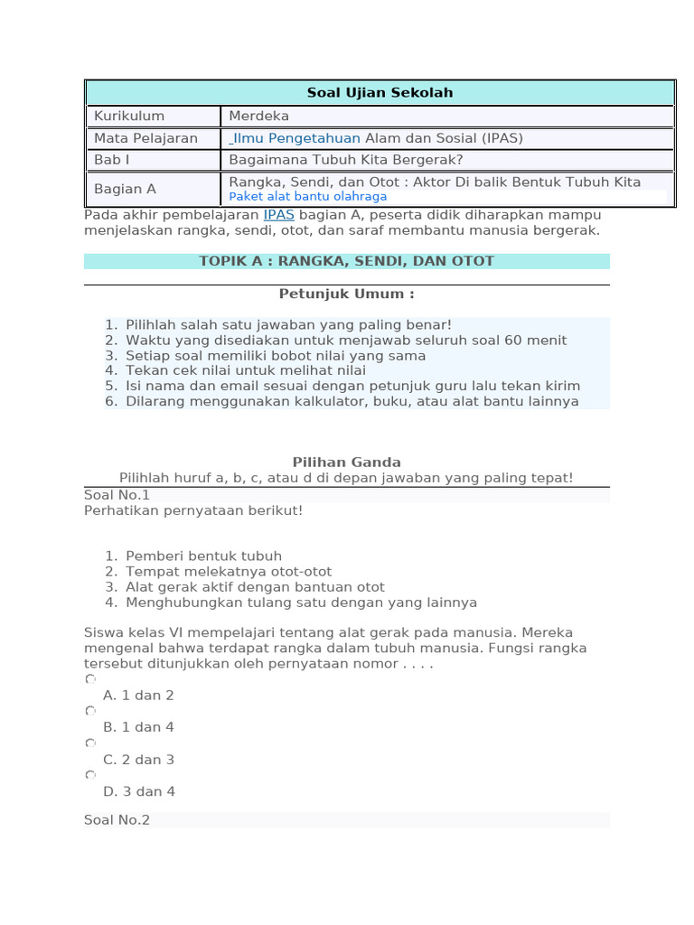 Soal Ujian Sekolah Kelas 6 | PDF
