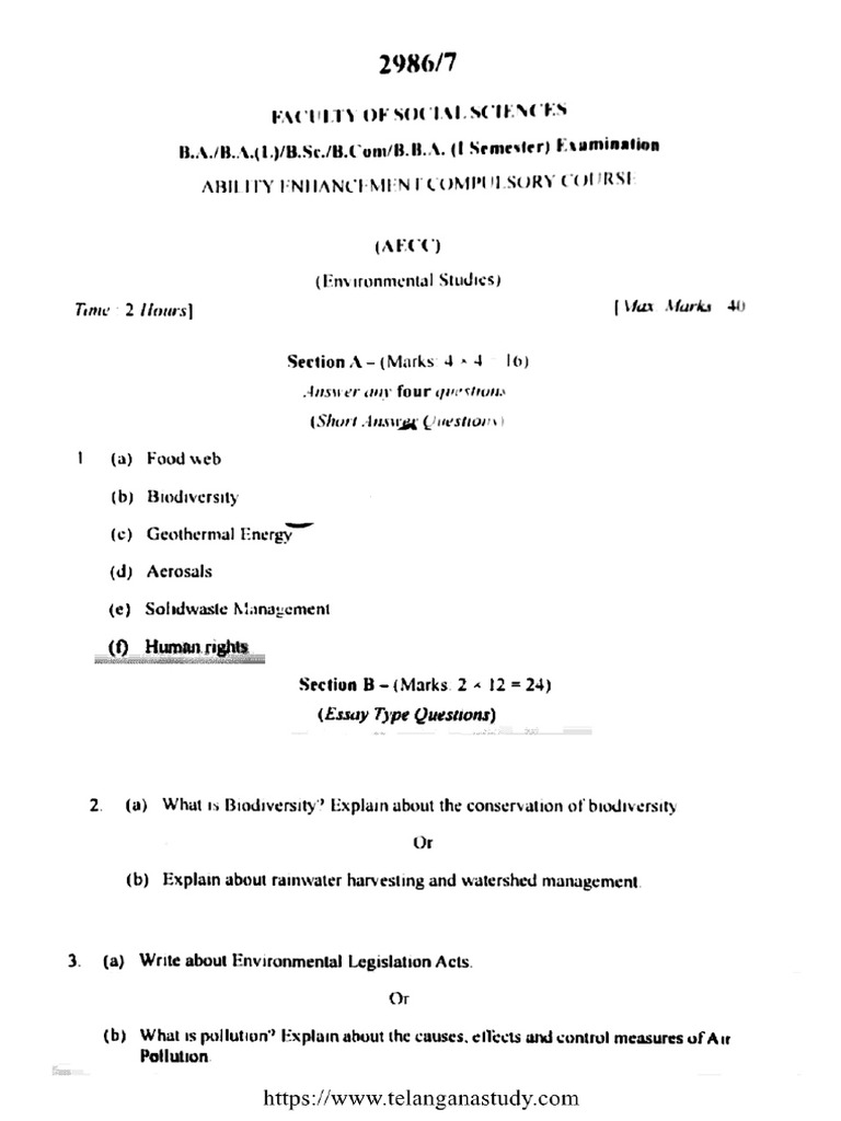Ba BSC Bcom Bba 1 Sem Aecc Environmental Studies 2986-7-2021 | PDF