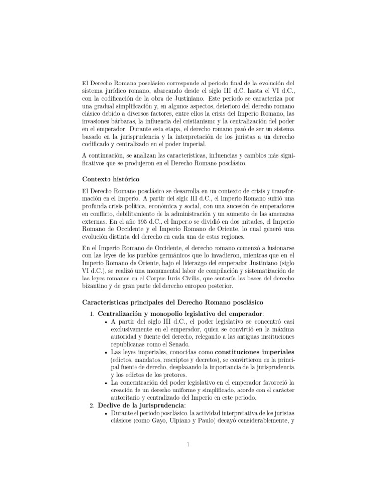 Derecho Romano Posclásico: Evolución y Codificación | PDF | Ley romana ...