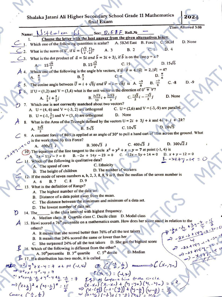 Mathematics Final Exam With Answers | PDF