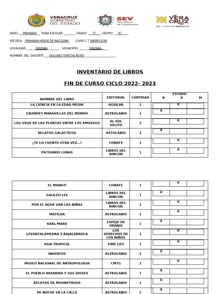 INVENTARIO LIBROS 2022-2023 HEROE | PDF