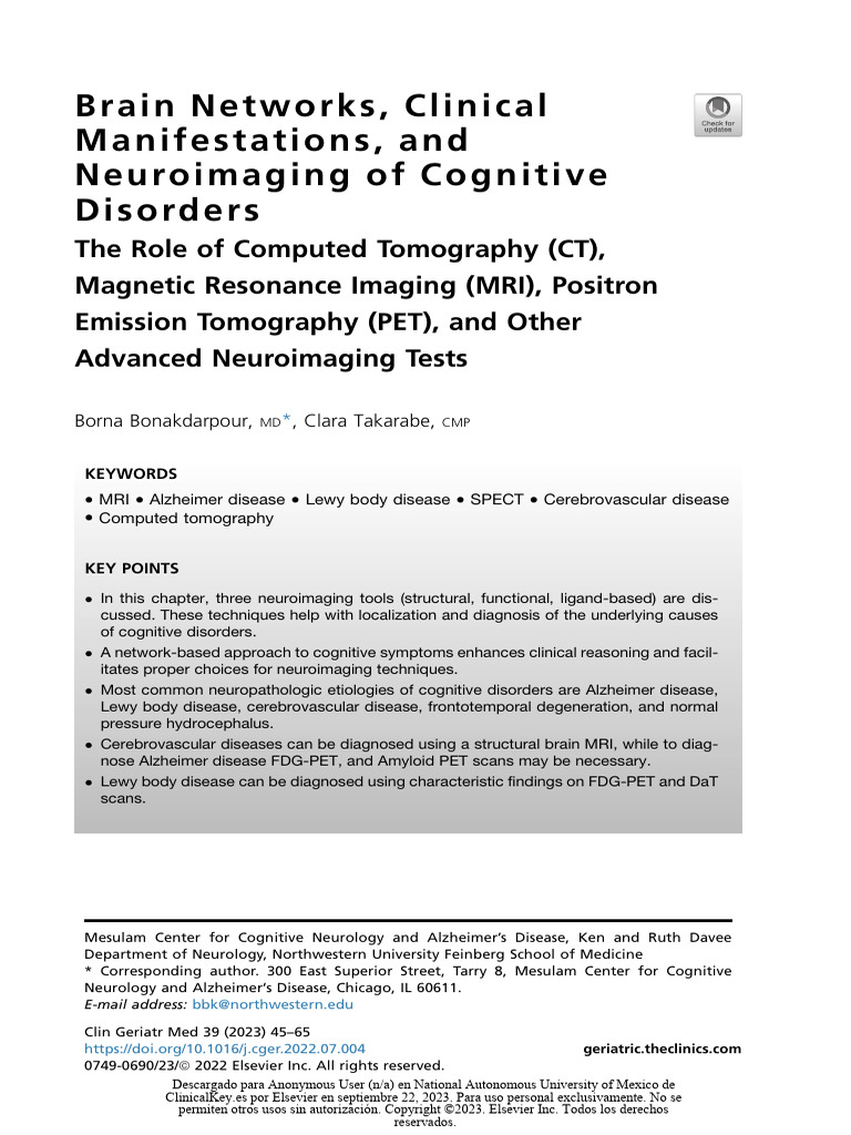 Brain Networks, Clinical Manifestations, and Neuroimaging of Cognitive Disorders | PDF ...