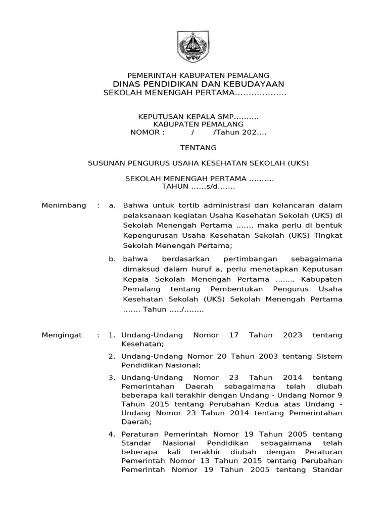 SK Susunan Pengurus Uks Smp... | PDF