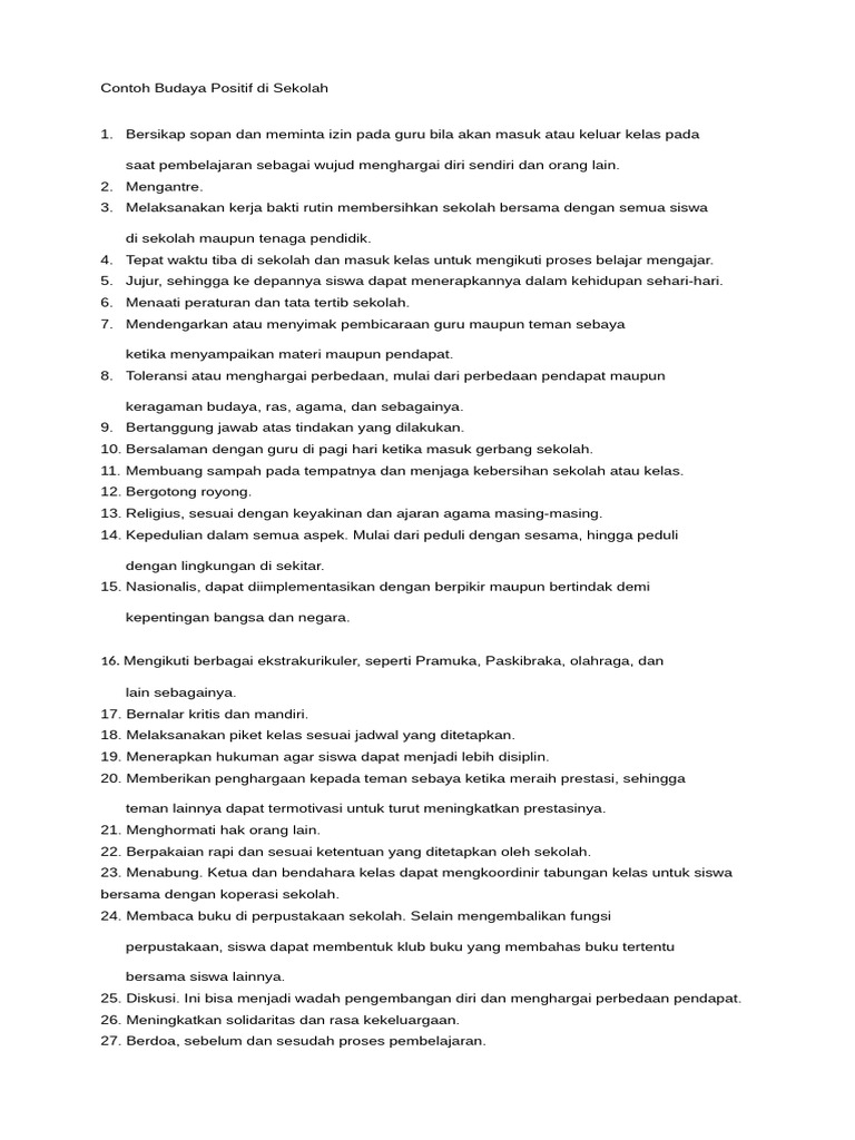Contoh Budaya Positif di Sekolah | PDF