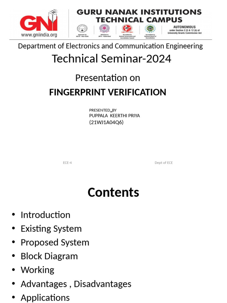 Fingerprint Verification Seminar 2024 | PDF | Fingerprint | Biometrics
