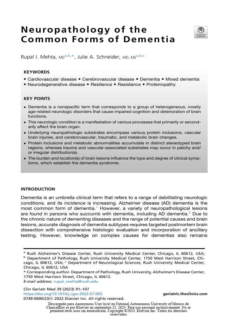 Neuropathology of The Common Forms of Dementia | PDF | Cerebral Cortex ...