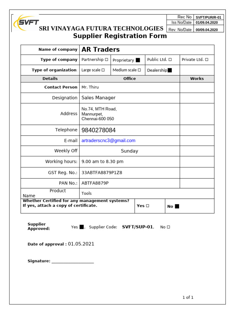Ar Traders Registration Form | PDF