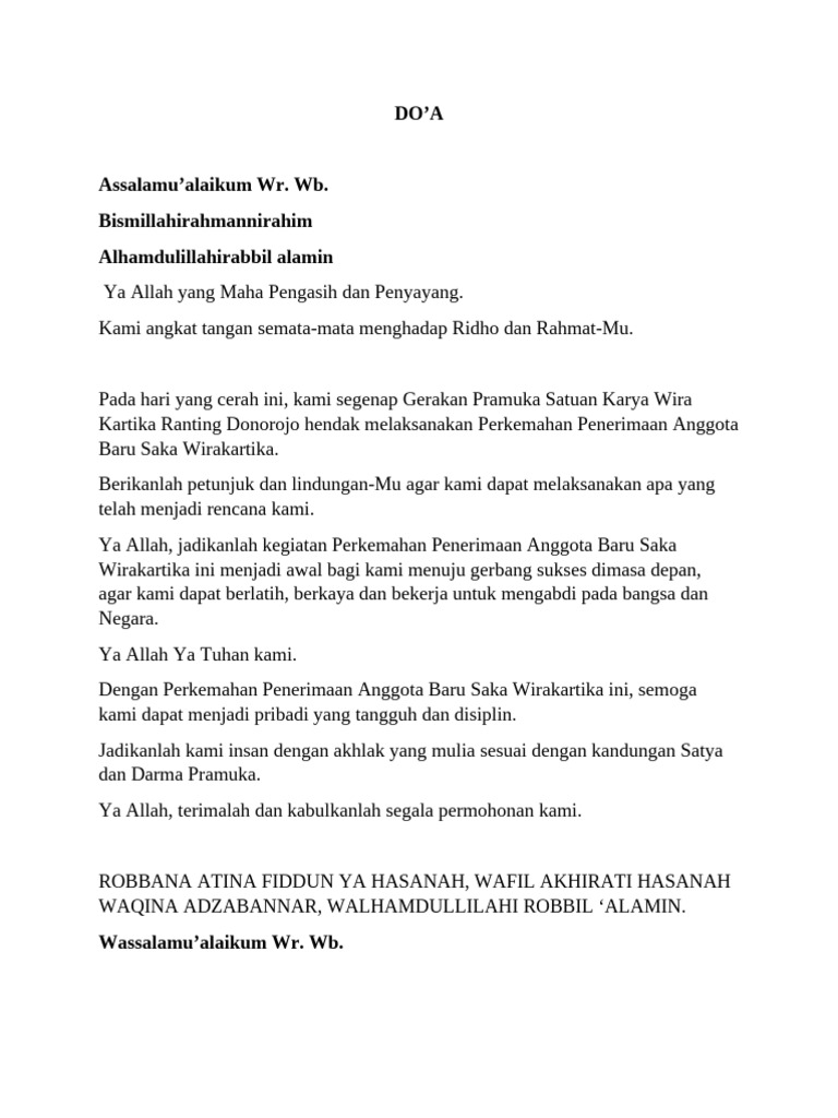 Doa Pembukaan PAB | PDF