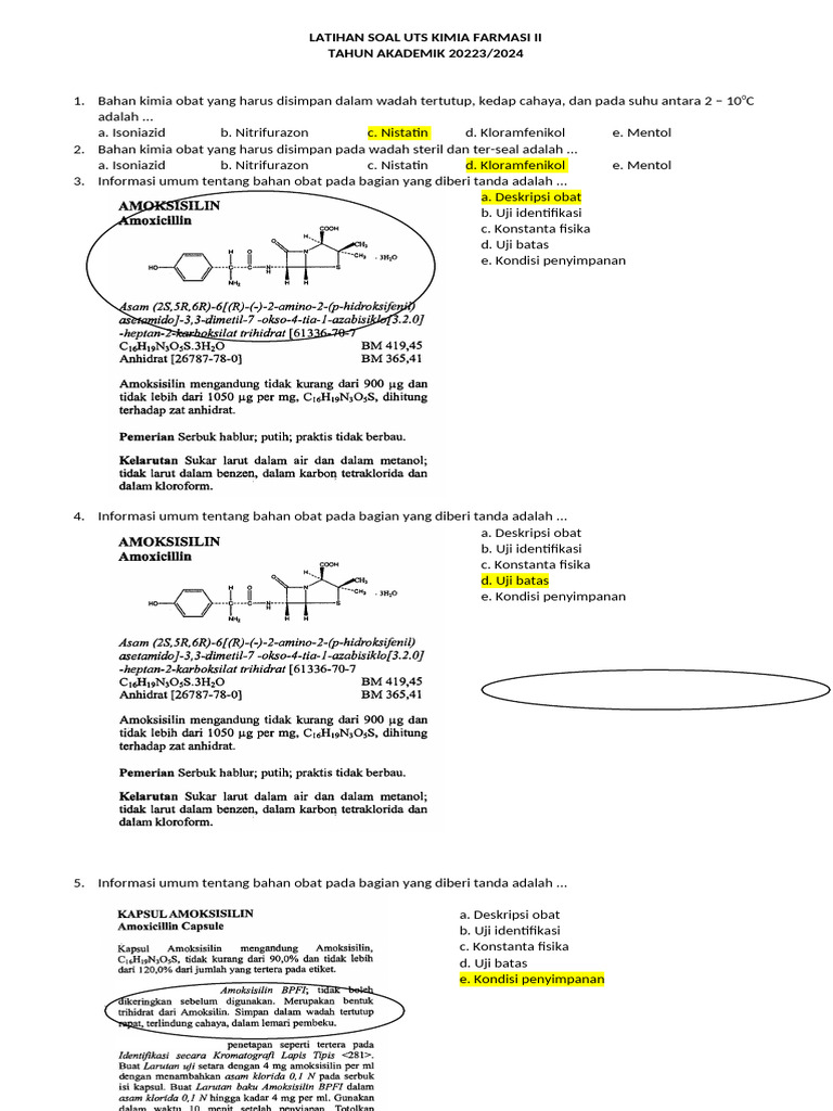Latihan Soal UTS Kimia Farmasi II | PDF