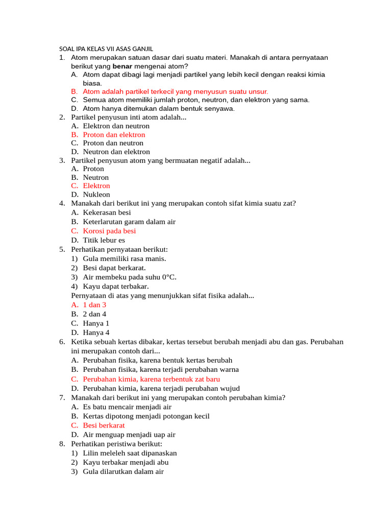 SOAL IPA KELAS VIII ASAS GANJIL | PDF
