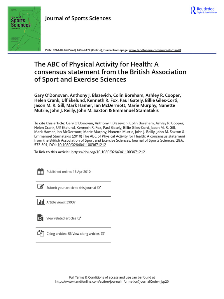 The ABC of Physical Activity for Health A consensus statement from the ...
