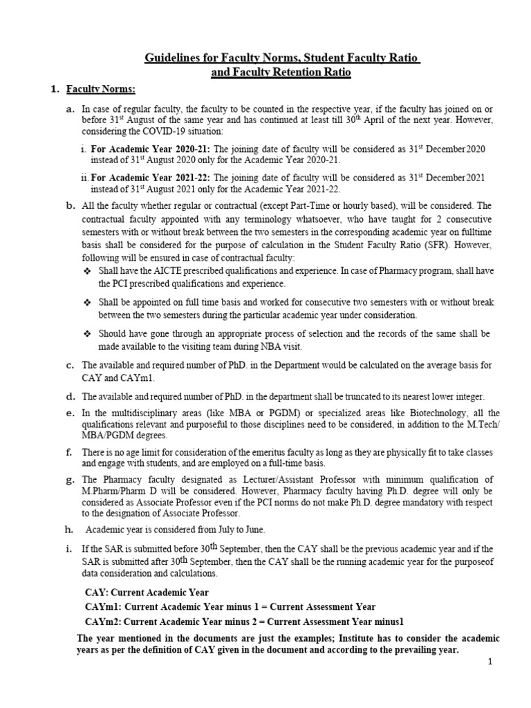 Faculty Norms and Student Ratios Guidelines | PDF | Master Of Business ...