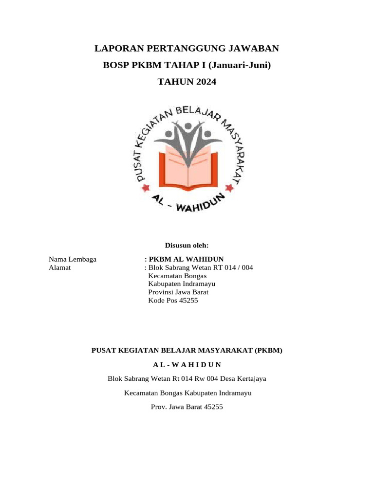 Cover BOP PKBM Al Wahidun Tahap 1 | PDF