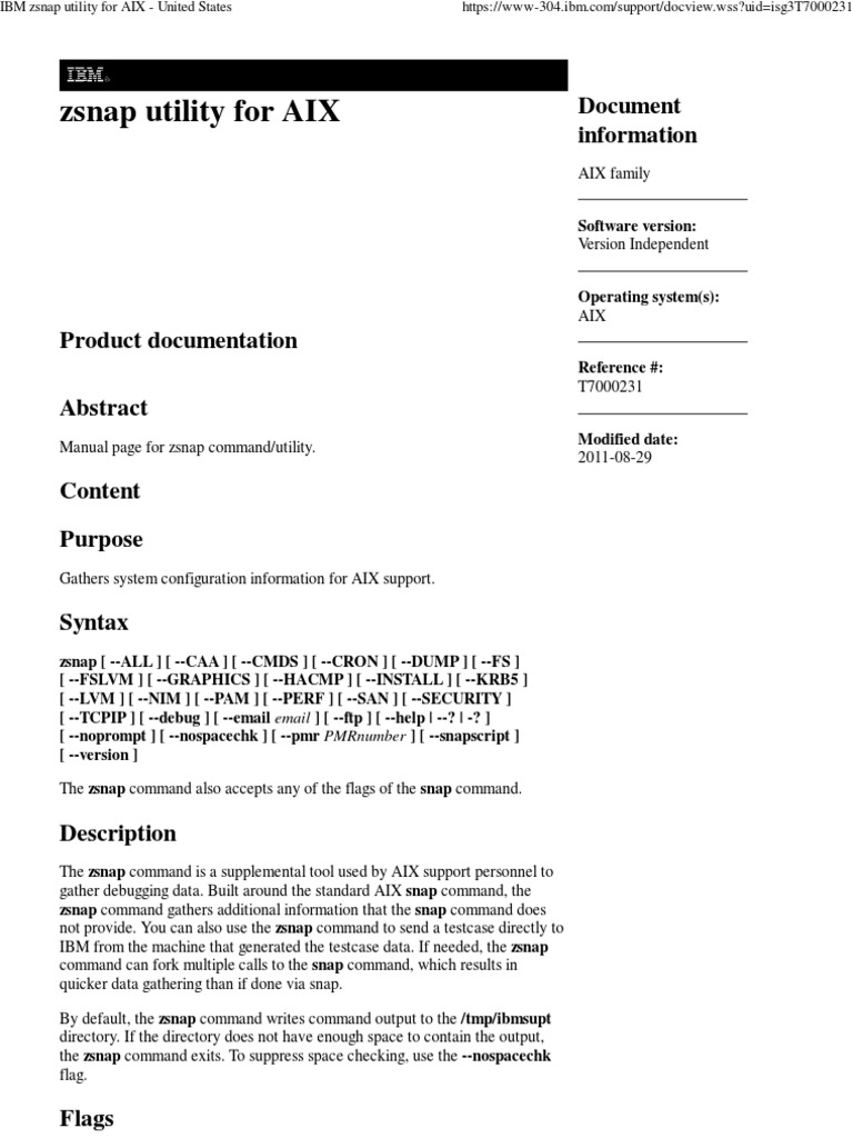 IBM Zsnap Utility For AIX - United States | PDF | Command Line ...