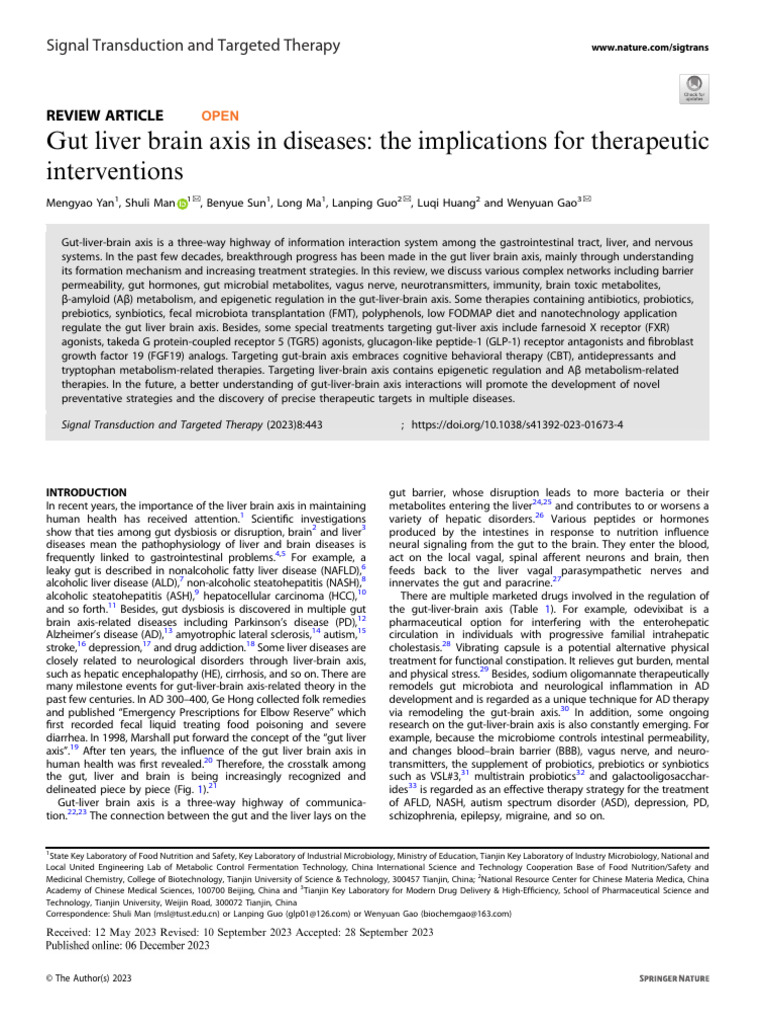 Gut-Liver-Brain Axis in Disease Therapy | PDF | Macrophage | Liver