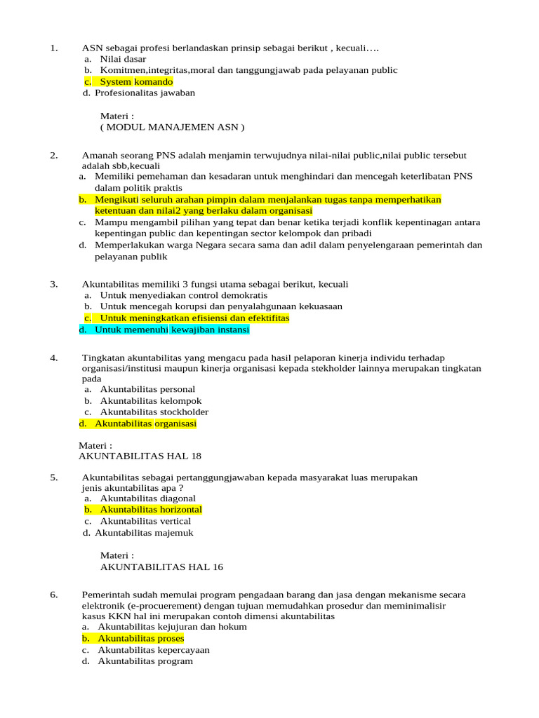 Kuis ASN: Prinsip, Akuntabilitas, dan Etika | PDF