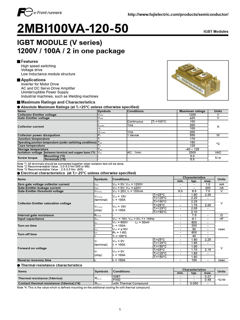 2MBI100VA 120 50 FujiElectric 1 | PDF | Electrical Engineering | Electricity