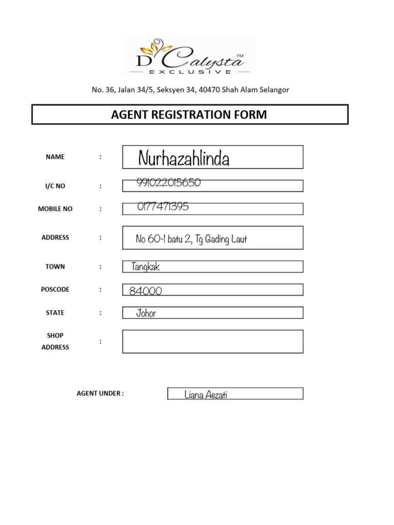 Agent Registration Form | PDF