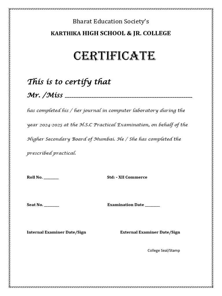 IT Journal Certificate Page-1 | PDF
