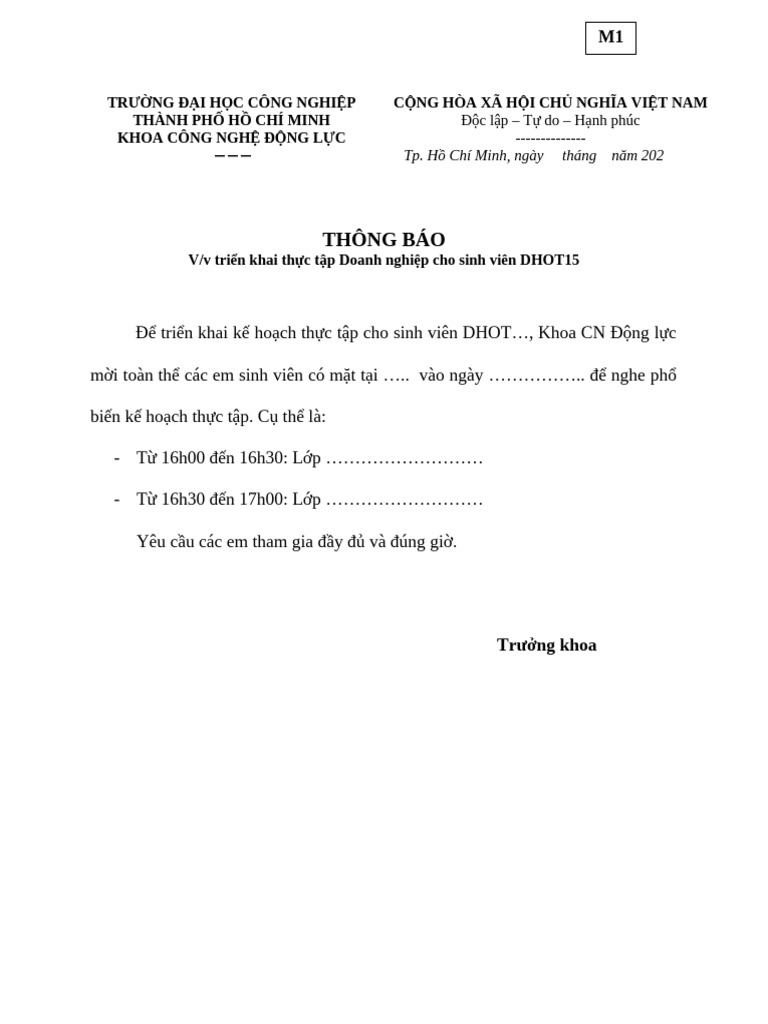 1. Mẫu - Thông Báo Triển Khai TTDN | PDF