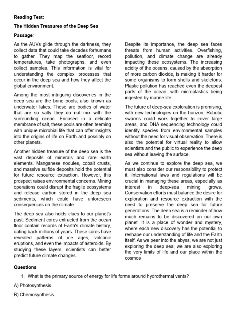 Reading Test 1 | PDF | Deep Sea | Sea