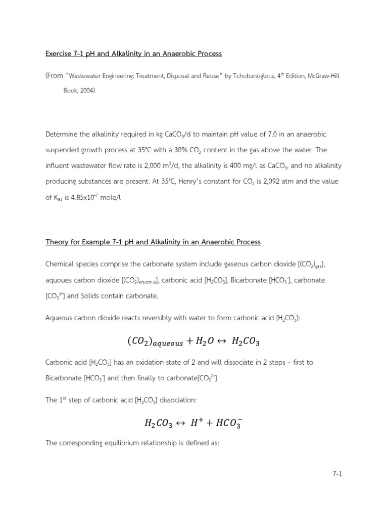 7anaerobic Suspended Growth-Exercise7-1 and 7-2 | PDF | Bicarbonate | Carbonate