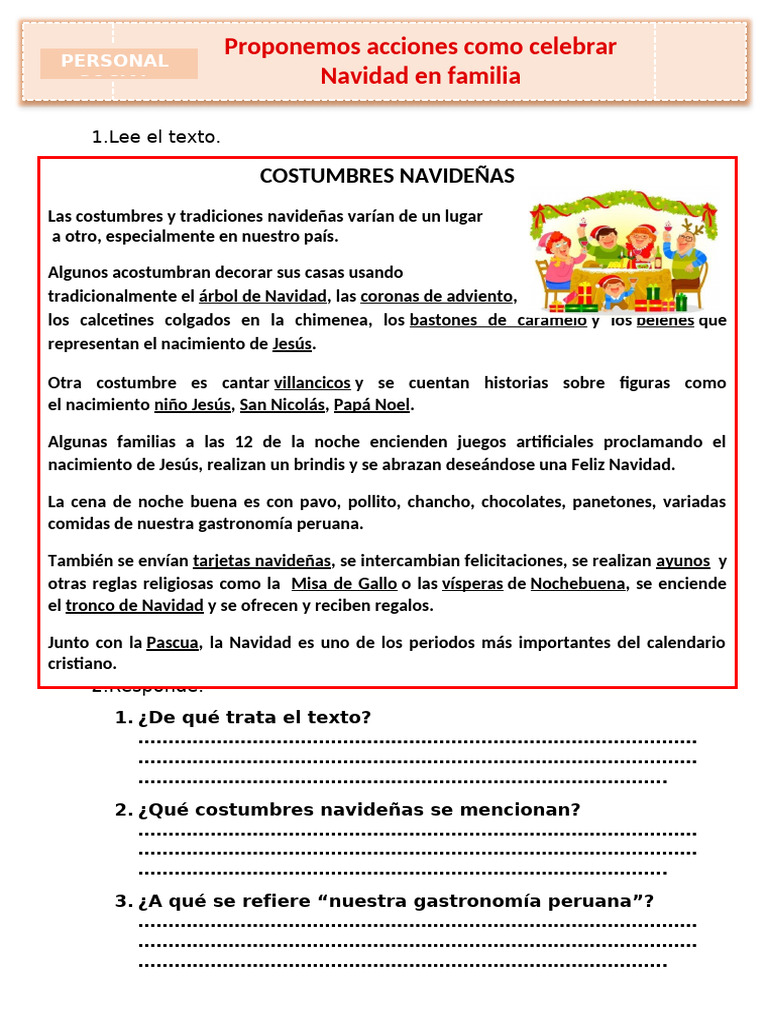 D1 A2 FICHA PS. Proponemos Acciones Como Celebrar Navidad en Familia | PDF